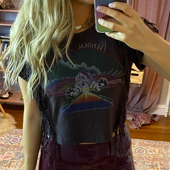 PacSun | Tops | Cool Fringe Crop Band Tee Style Shirt | Poshmark
